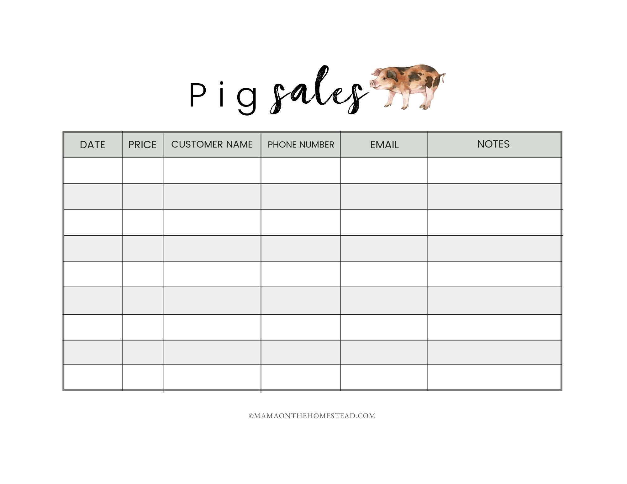 The Homestead Pig Record Book: PDF - Mama on the Homestead